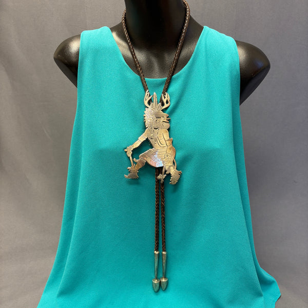 Aaron Honanie Sterling Silver Hopi Overlay Bolo Tie with Deer Kachina ...