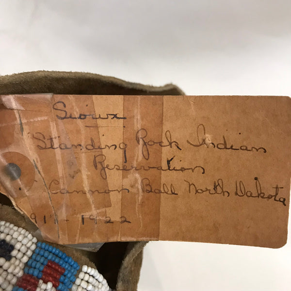 Sioux Beaded Moccasins - Salt & Pepper, greasy yellow and blue beads c ...